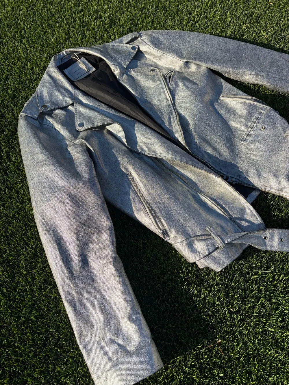 Zara | Jackets & Coats | Zara Metallic Silver Moto Leather Jacket ...